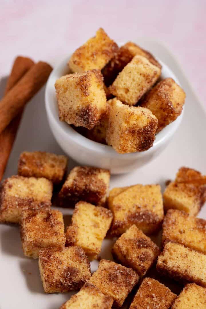Easy Cinnamon Sugar Pound Cake Croutons with leftover cake - The Tasty Tip